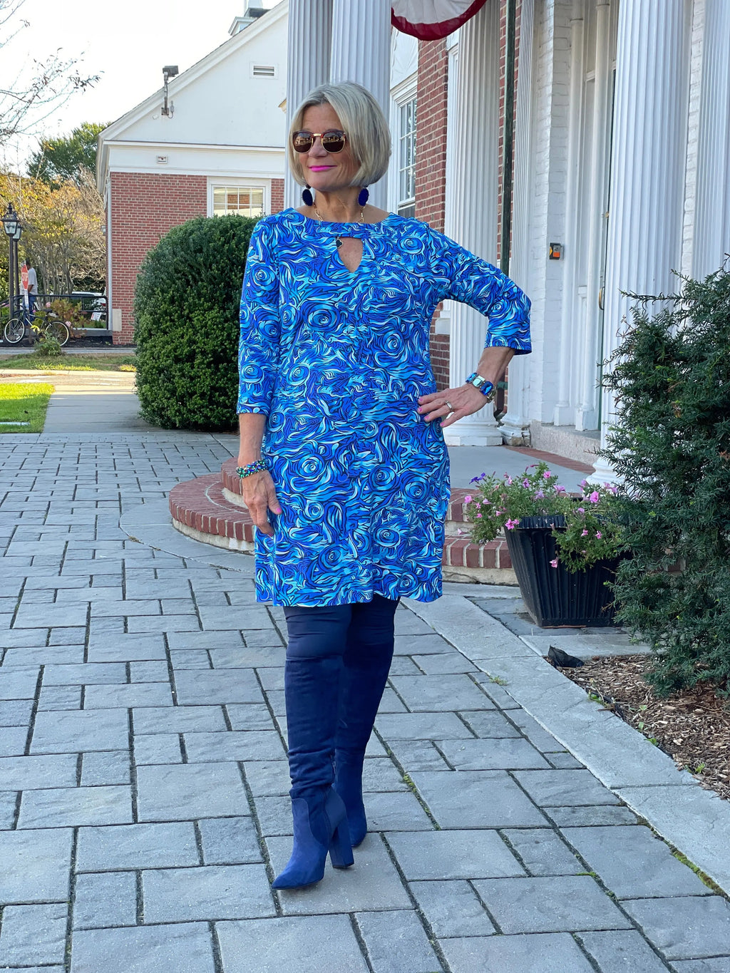 FANTASIA BLUE KEYHOLE BLU DRESS - Cathys Place
