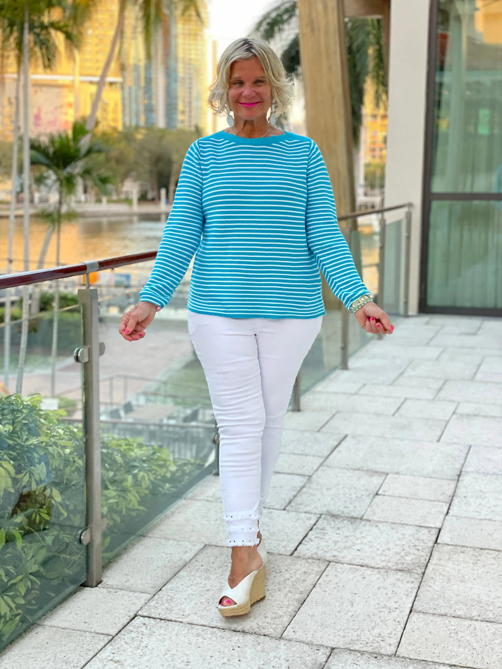 AQUA STRIPE BOATNECK TOP – Cathys Place