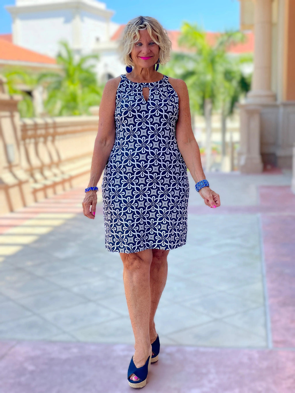 BRIGHTEN BLUE KEYHOLE DRESS - Cathys Place